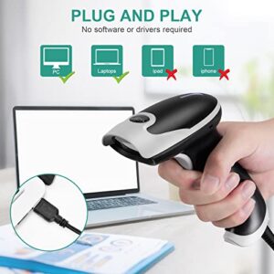 QR USB Barcode Scanner Wired Handheld Bar Code Scanner Reader JRHC Handheld USB Barcode Scanner Wired Automatic 2D 1D Bar Code Reader Plug and Play for Supermarket, Convenience Store, Warehouse…