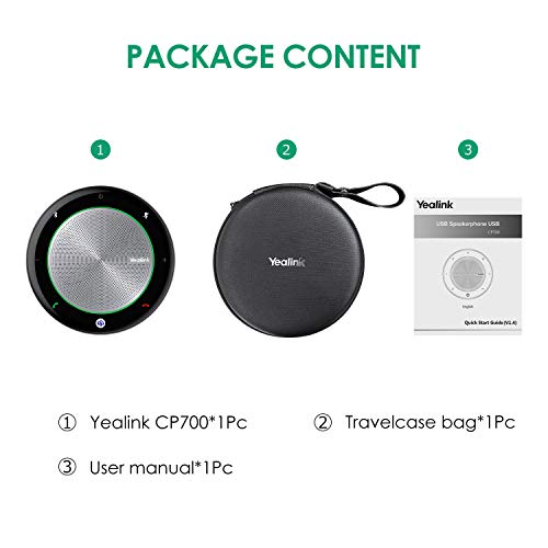 Yealink Bluetooth Speakerphone Conference Microphone Teams Certified CP700 USB Full Duplex Noise Reduction Algorithm Home Office 360° Voice Pickup(Teams Optimized, CP700)