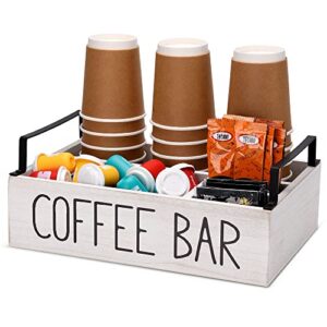 coffee station organizer – wooden coffee bar organizer for kitchen counter – large storage of 4 compartments with handles perfect for workplace, meetings, gatherings and parties