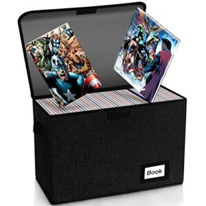 ynszas comic book storage, comic book box, 15.8″ x 7.8″ x 11.8″, collapsible comic short box, holds 160-180 comic book, heavy duty comic book bin container holder shelf (black)