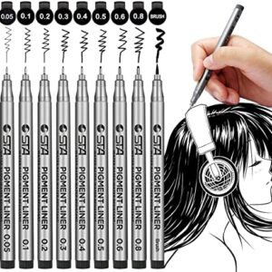 Precision Micro-Line Pens, Set of 9 Black Micro-Pen Fineliner Ink Pens, Waterproof Archival ink, Multiliner, Sketching, Anime, Artist Illustration, Technical Drawing, Office Documents