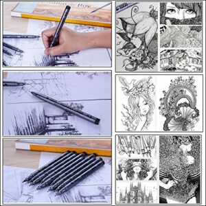 Precision Micro-Line Pens, Set of 9 Black Micro-Pen Fineliner Ink Pens, Waterproof Archival ink, Multiliner, Sketching, Anime, Artist Illustration, Technical Drawing, Office Documents