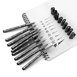 Precision Micro-Line Pens, Set of 9 Black Micro-Pen Fineliner Ink Pens, Waterproof Archival ink, Multiliner, Sketching, Anime, Artist Illustration, Technical Drawing, Office Documents