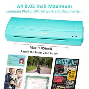 TIANSE Laminator Machine, 9-Inch A4 Thermal Laminator, 4-in-1 Hot & Cold System for Professional Finish, Use for Home, Office, School, with Paper Trimmer, Corner Rounder, 50 Pcs A5 Laminating Pouches