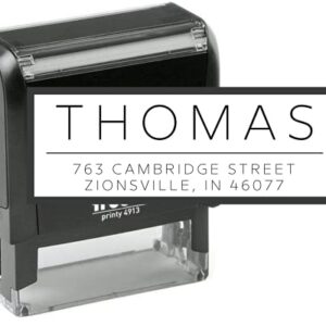 Stampi Custom Address Stamp - 3 Lines Customizable Text with 15 Graphics - Self Inking Rubber or Wood Handle Stamp - Wedding Address Stamp - Modern Return Address Stamp - 7/8 x 2 3/8 (Thomas)