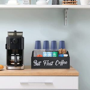 Coffee Station Organizer, Wooden Coffee Bar Bin Box, Countertop Coffee Bar Accessories Organizer, Coffee Pod Holder Storage Basket, Coffee Station Holder for Coffee Bar Decor, Coffee Lover (Black)