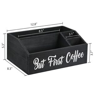 Coffee Station Organizer, Wooden Coffee Bar Bin Box, Countertop Coffee Bar Accessories Organizer, Coffee Pod Holder Storage Basket, Coffee Station Holder for Coffee Bar Decor, Coffee Lover (Black)