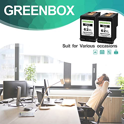 GREENBOX Remanufactured Ink Cartridge 62 Replacement for HP 62XL 62 XL for HP Envy 7640 5660 5540 5640 5642 7645 5549 Officejet 5740 5741 8040 OfficeJet 200 250 Mobile Printer (2 Black)