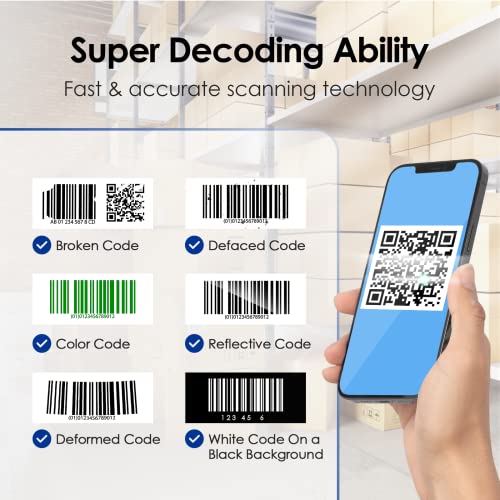 Bluetooth Barcode Scanner, Mini 1D & 2D Wireless Barcode Scanner,2-in-1 Bluetooth & USB Wired Portable Barcode Scanner