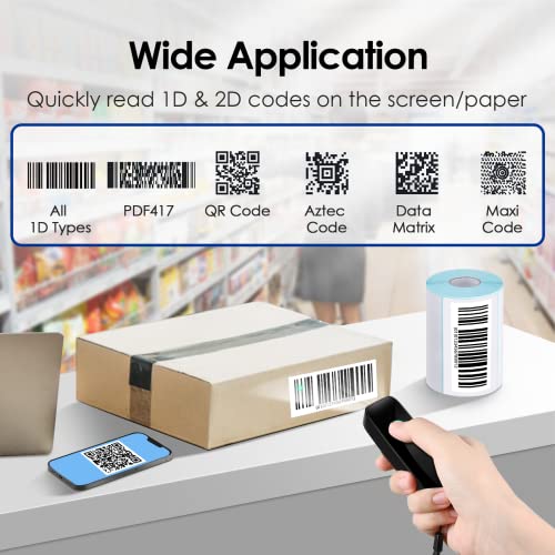 Bluetooth Barcode Scanner, Mini 1D & 2D Wireless Barcode Scanner,2-in-1 Bluetooth & USB Wired Portable Barcode Scanner