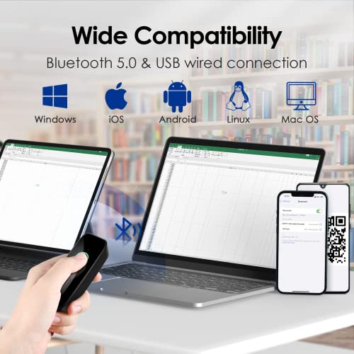 Bluetooth Barcode Scanner, Mini 1D & 2D Wireless Barcode Scanner,2-in-1 Bluetooth & USB Wired Portable Barcode Scanner