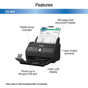 Epson Workforce ES-865 High Speed Color Duplex Document Scanner with Twain Driver