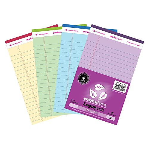 Roaring Spring Enviroshades Recycled Mini Legal Pads, 4 Pack, 5" x 8" 40 Sheets, Assorted Colors