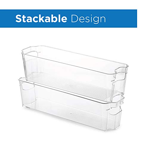 Set Of 6 Refrigerator Organizer Bins - Stackable Fridge Organizers for Freezer, Kitchen, Countertops, Cabinets - Clear Plastic Pantry Storage Racks