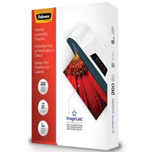 fellowes thermal laminating pouches, imagelast, jam free, letter size, 5 mil, 200 pack (5245301)