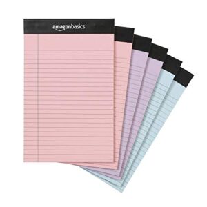 amazon basics narrow ruled 5 x 8-inch lined writing note pads – 6-pack (50-sheet pads), pink, orchid & blue assorted colors