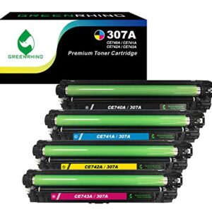 GREENRHINO Remanufactured Toner Cartridge Replacement for HP 307A CE740A CE741A CE742A CE743A HP Color Laserjet CP5200 CP5220 CP5225 CP5225dn CP5225n (1 Black, 1 Cyan, 1 Magenta, 1 Yellow, 4-Pack)