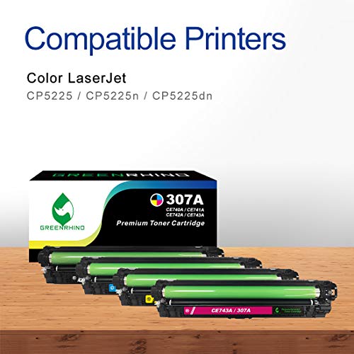 GREENRHINO Remanufactured Toner Cartridge Replacement for HP 307A CE740A CE741A CE742A CE743A HP Color Laserjet CP5200 CP5220 CP5225 CP5225dn CP5225n (1 Black, 1 Cyan, 1 Magenta, 1 Yellow, 4-Pack)