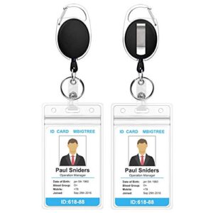 2 pack id badge holder with clip – badge reels retractable heavy duty – clear id card holder retractable – vertical lanyard id holder with carabiner badge reel – badge holders with 24 inches pull cord