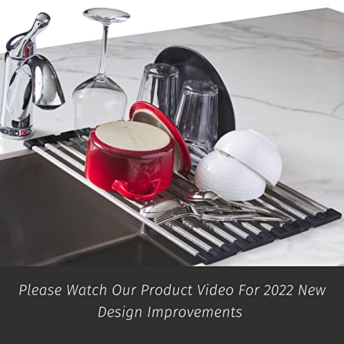 Over The Sink Dish Drying Rack, 2pc Set, With Foldable Roll Up Dish Drying Rack & Compact Plate Holder. Space Saving Collapsible RV Dish Drainer, Sink Dish Drying Rack for Small Kitchen Counter