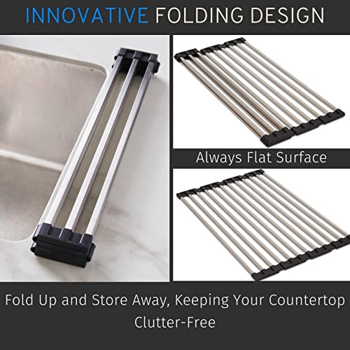 Over The Sink Dish Drying Rack, 2pc Set, With Foldable Roll Up Dish Drying Rack & Compact Plate Holder. Space Saving Collapsible RV Dish Drainer, Sink Dish Drying Rack for Small Kitchen Counter