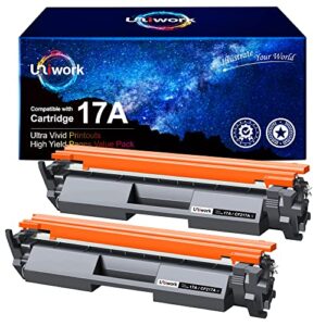 uniwork compatible toner cartridge replacement for hp 17a cf217a use for laserjet pro m102w m130fw, laserjet pro mfp m130fw m130nw m130fn m130a printer tray, 2 black (with chip)