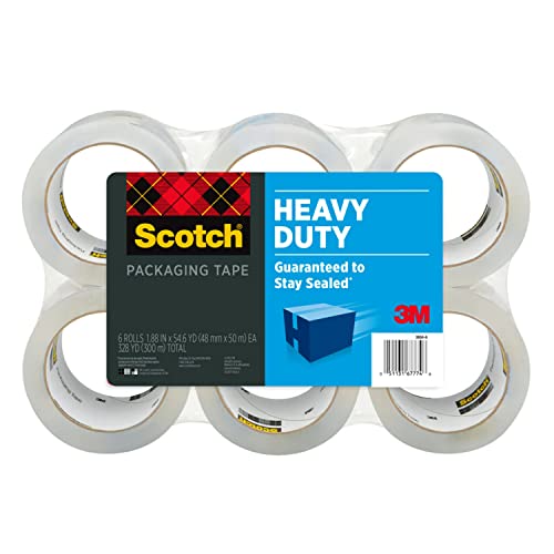 Scotch Heavy Duty Shipping Packaging Tape, 1.88" x 54.6 yd, 3" Core, Clear, Great for Packing, Shipping & Moving, 6 Rolls (3850-6)