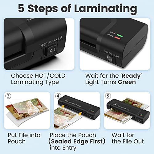 Laminator Machine,VidaTeco 9-inch Thermal&Cold Laminator with Laminating Sheets 20 pcs,Laminating Machine with 2-Min Faster Preheat,Personal Lamination Machine with Patented Roller for Teacher(Black)