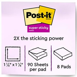 Post-it Super Sticky Notes, 2 in x 2 in, 8 Pads, 2x the Sticking Power, Rio de Janeiro Collection, Bright Colors (Orange, Pink, Blue, Green), Recyclable (622-8SSAU)