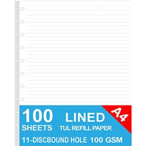 letter size refills paper, a4 loose leaf paper for tul custom note-taking system discbound notebook planner inserts, 100 sheets/200 pages, white, 8.5 x 11 inch