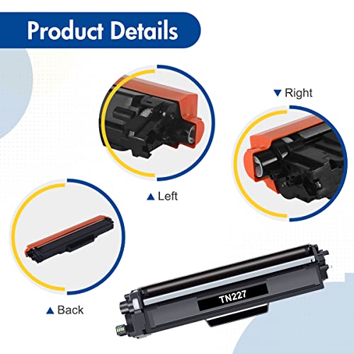 TN227 High Yield Toner Cartridge 4 Pack TN223BK/C/M/Y Compatible for Brother TN-227BK/C/M/Y High Yield Replacement for MFC-L3750CDW MFC-L3770CDW HL-L3290CDW HL-L3210CW HL-L3230CDW MFC-L3710CW Printer