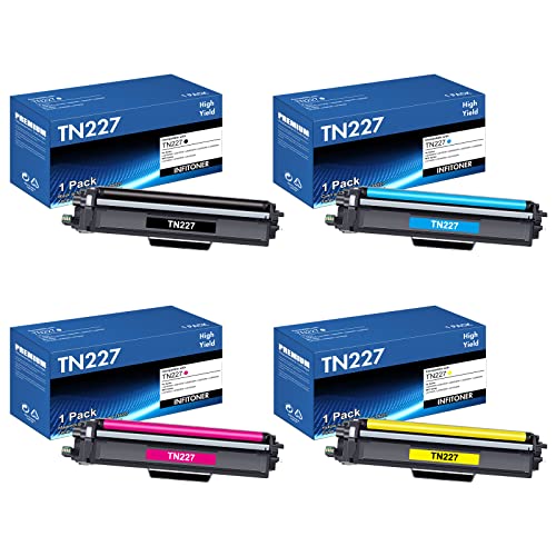 TN227 High Yield Toner Cartridge 4 Pack TN223BK/C/M/Y Compatible for Brother TN-227BK/C/M/Y High Yield Replacement for MFC-L3750CDW MFC-L3770CDW HL-L3290CDW HL-L3210CW HL-L3230CDW MFC-L3710CW Printer