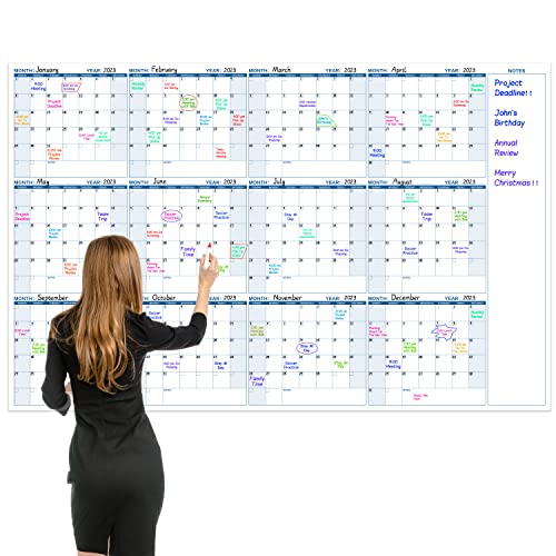 Large Dry Erase Calendar for Wall – Yearly Wall Calendar Dry Erase, 37" x 57.9", 12-Month Undated Blank Calendar Planner, Reusable Laminated Task Organizer with Note, Great for Office, Classroom, Home