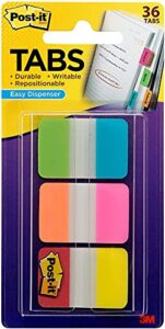 post-it tabs, 1 in solid, aqua, yellow, pink, red, green, orange, 6/color, 36/dispenser (686-alopryt)