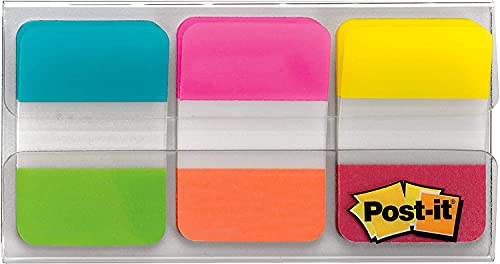 Post-it Tabs, 1 in Solid, Aqua, Yellow, Pink, Red, Green, Orange, 6/Color, 36/Dispenser (686-ALOPRYT)