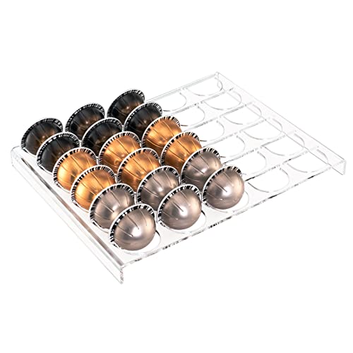 SUMERFLOS Coffee Capsule Storage Tray, Drawer Insert Organizer Holds 30 Pods Compatible with Nespresso Vertuo Vertuoline Capsules Drawer of Kitchen, Home, Office - Clear