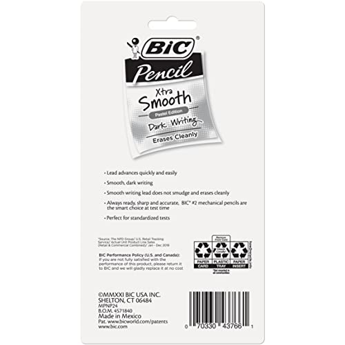 BIC Xtra Smooth Mechanical Pencils (MPNP24-BLK), Medium Point (0.7mm), Fun Pastel Color Pencils, Back to School, 24 Count