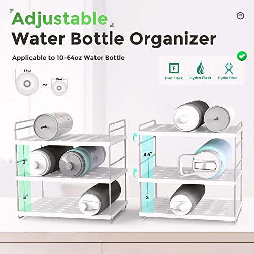 Expandable Water Bottle Organizer, Oylik 3-Shelf Stackable Plastic Water Bottle Holder, Height Adjustable Water Bottle Storage Rack for Kitchen Cabinets,Countertop,Pantry,Freezer,Fridge