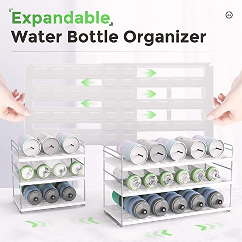 Expandable Water Bottle Organizer, Oylik 3-Shelf Stackable Plastic Water Bottle Holder, Height Adjustable Water Bottle Storage Rack for Kitchen Cabinets,Countertop,Pantry,Freezer,Fridge