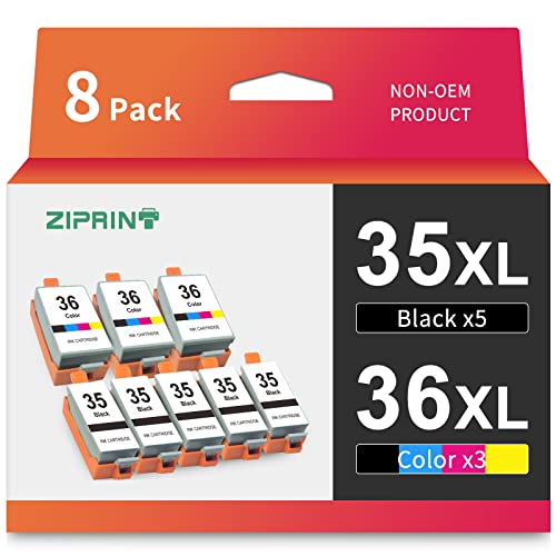 ZIPRINT Compatible Ink Cartridge Replacement for Canon PGI-35 CLI-36 35 36 for Canon Pixma iP110 TR150 iP100 Mini260 Mini320 Printer Ink cartridges (5 Black 3 Tri-Color, 8-Pack)