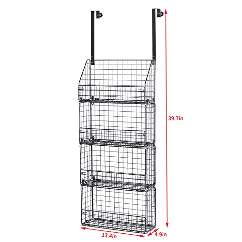 X-cosrack Over The Door Organizer - 4-Tier Pantry Door Organizer Hanging Storage Rack & Detachable And Foldable Metal Seasoning Spice Cabinet Door Storage Wall Basket With Hooks For Bathroom Kitchen