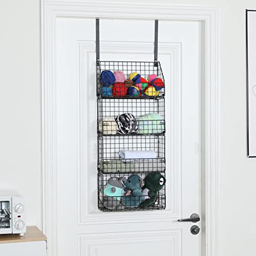 X-cosrack Over The Door Organizer - 4-Tier Pantry Door Organizer Hanging Storage Rack & Detachable And Foldable Metal Seasoning Spice Cabinet Door Storage Wall Basket With Hooks For Bathroom Kitchen