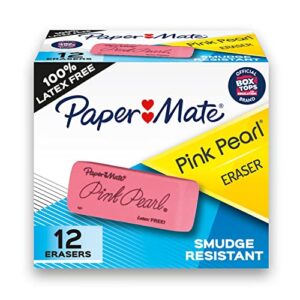 paper mate erasers pink pearl large erasers, 12 count