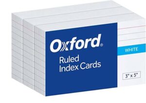 oxford ruled index cards, 3″ x 5″, white, lined index flashcards, 300 per pack (10022)