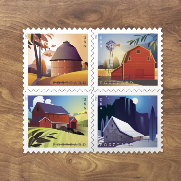 Barn Postcard Forever Postage Stamps Sheet of 20 US Postal First Class American History Wedding Celebration Anniversary (20 Stamps).New