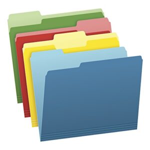 pendaflex two-tone color file folders, letter size, assorted colors (bright green, yellow, red, blue), 1/3-cut tabs, assorted, 36 pack (03086), 4-color