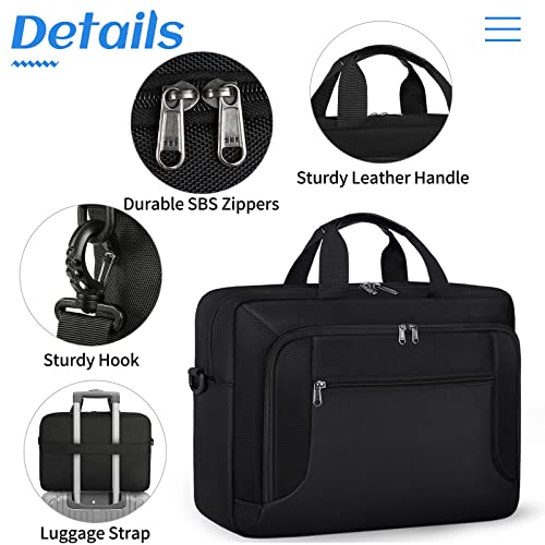 Laptop Bag 17.3 Inch Laptop Briefcase Large Waterproof Laptop Case for Men Women Business Office Work Computer Bag 17 Inch Adjustable Shoulder Messenger Bag, Black