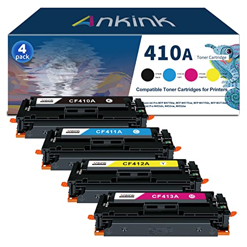 Ankink 410A Toner Cartridge 4 Pack for HP 410a CF410A Toner Ink Color Laserjet Pro MFP M477 M477fnw M477fdw M452dn M477fdn M452nw M452dw Printer Toner Ink Cartridges|CF411A CF412A CF413A High Yield