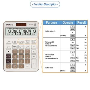 Desktop Calculator Large LCD Display 12 Digit Number Big Button Tax Financial Accounting Calculator, Battery and Solar Powered, for Desk Office Home Business Use(OS-130T Brown)