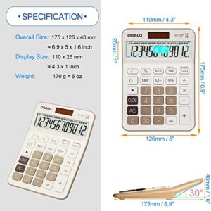 Desktop Calculator Large LCD Display 12 Digit Number Big Button Tax Financial Accounting Calculator, Battery and Solar Powered, for Desk Office Home Business Use(OS-130T Brown)